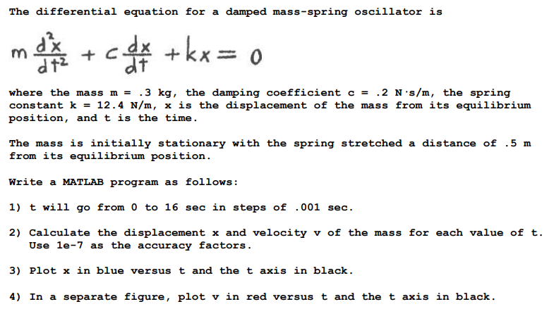 Solved The differential equation for a damped mass-spring | Chegg.com