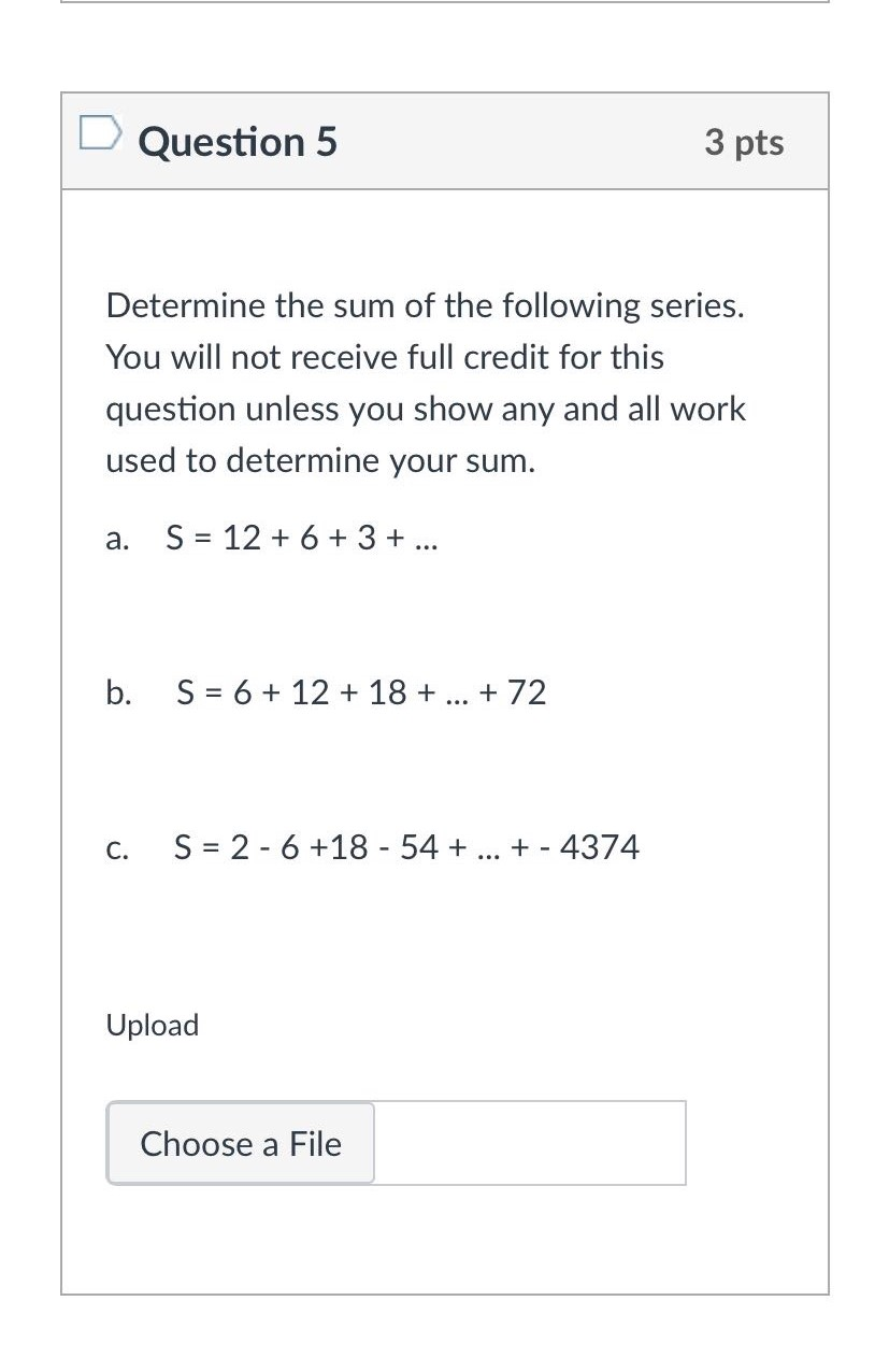 Solved Question 5 3 pts Determine the sum of the following | Chegg.com