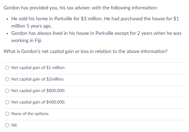 Solved Gordon has provided you, his tax adviser, with the | Chegg.com