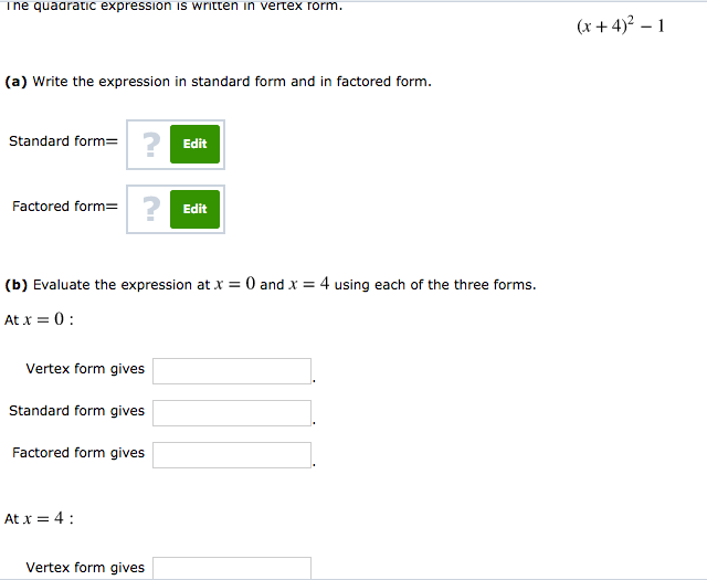 Solved ine quadratic expression is written in vertex rorm. | Chegg.com