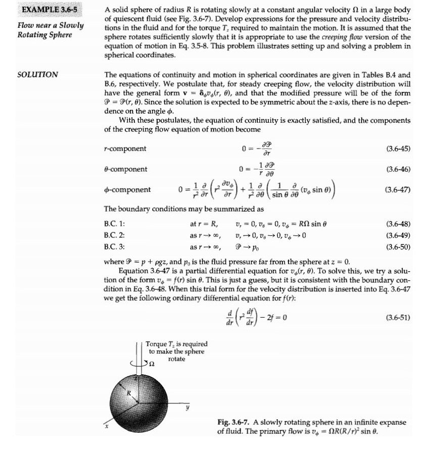 Solved EXAMPLE 3.6-5 Flow near a Slowly Rotating Sphere A | Chegg.com