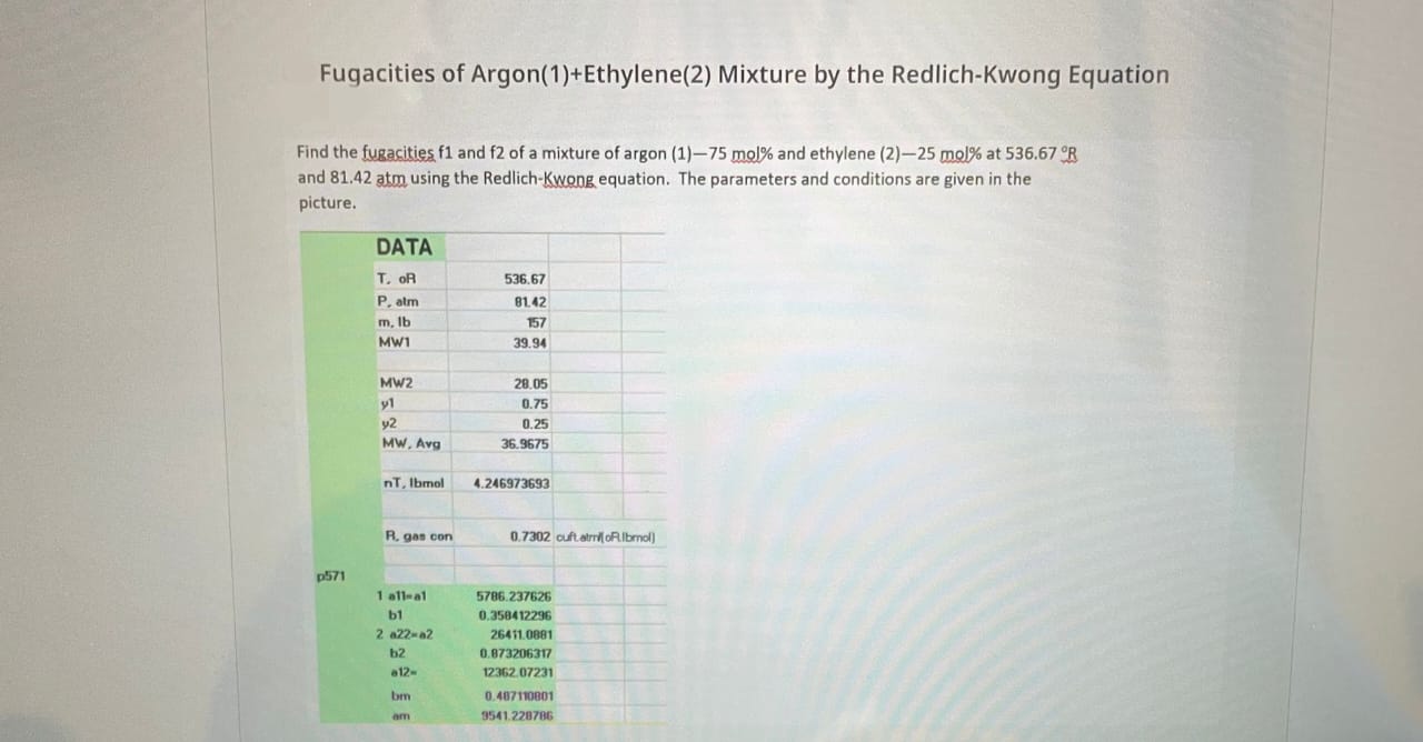 Solved Fugacities of Argon(1)+Ethylene(2) Mixture by the | Chegg.com