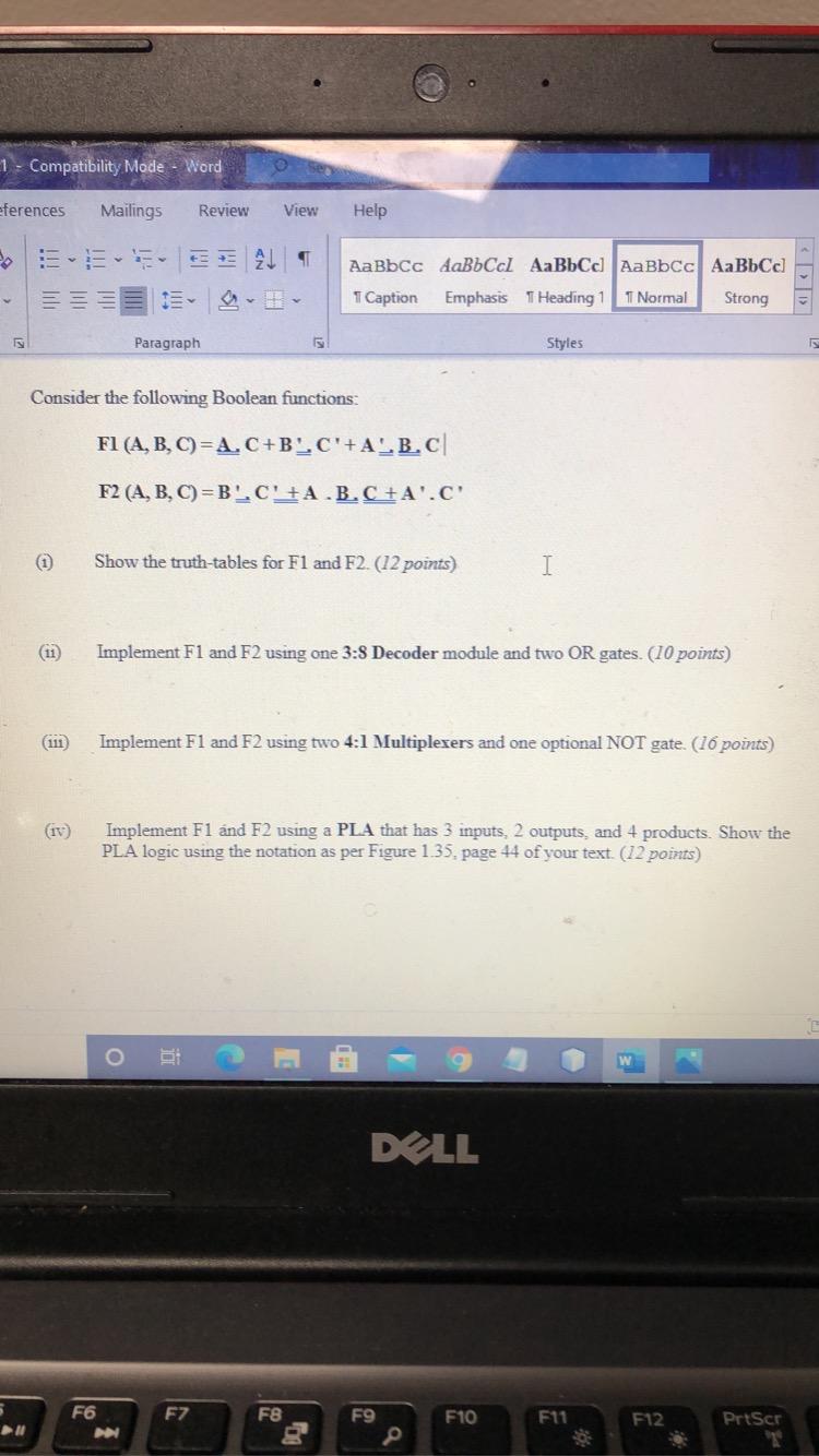 Solved Consider the following Boolean functions: | Chegg.com