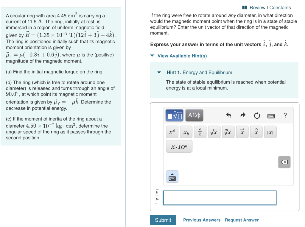 Solved Review | Constants If the ring were free to rotate | Chegg.com