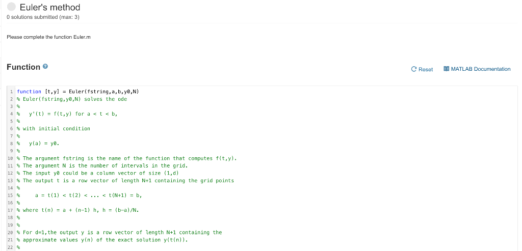 Solved Euler's method O solutions submitted (max: 3) Please | Chegg.com