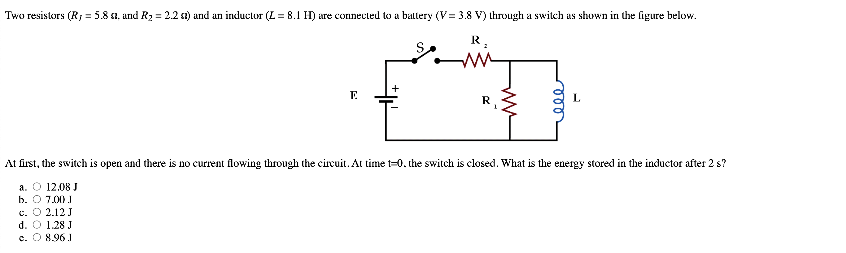 Solved Two resistors , ﻿and {:R2=2.2Ω) ﻿and an inductor | Chegg.com
