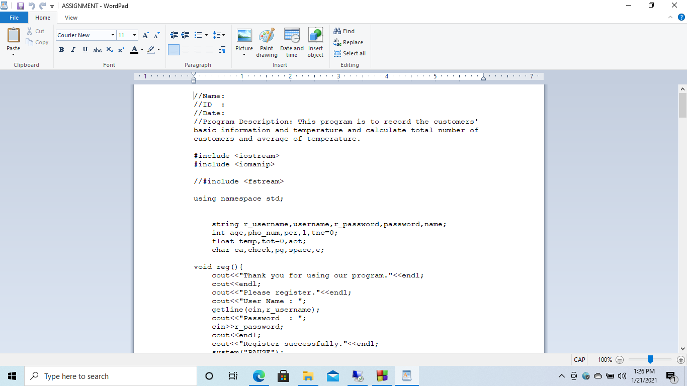 Solved 1. A working system written in the C++ | Chegg.com