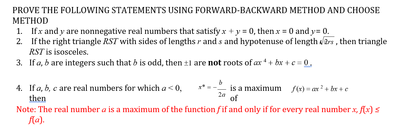 Solved PROVE THE FOLLOWING STATEMENTS USING FORWARD-BACKWARD | Chegg.com