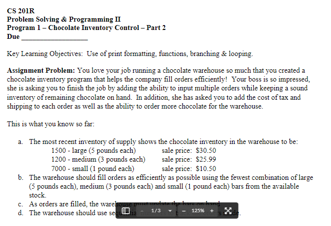 Solved CS 2011 Problem Solving & Programming II Program 1 - | Chegg.com