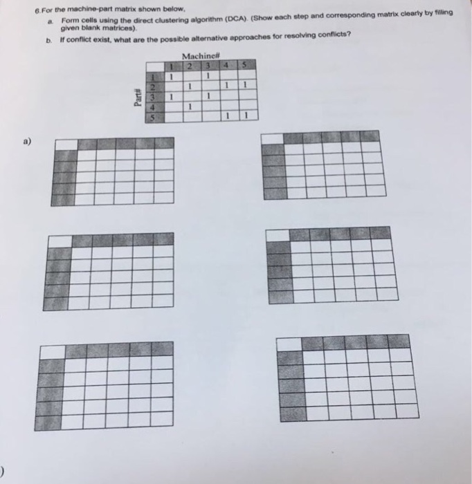 Solved 6 For the machine-part matrix shown below a. Form | Chegg.com