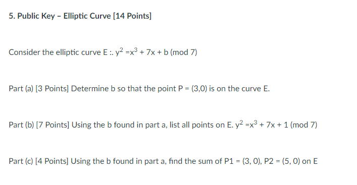 Solved 5. Public Key - Elliptic Curve [14 Points) Consider | Chegg.com
