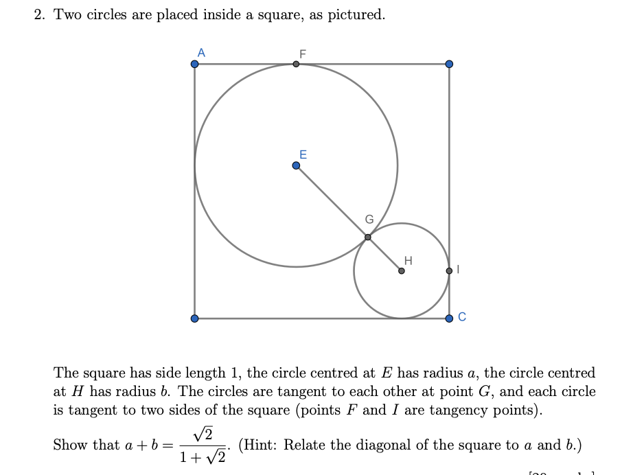 Solved 2. Two circles are placed inside a square, as | Chegg.com