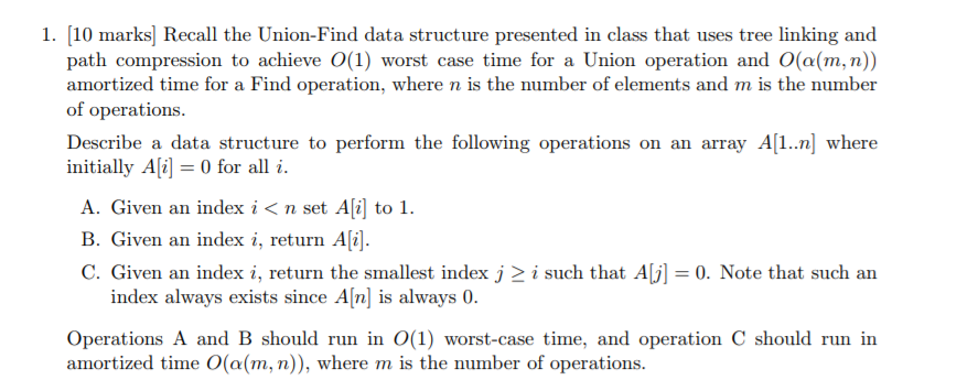 Solved Recall the Union-Find data structure presented in | Chegg.com