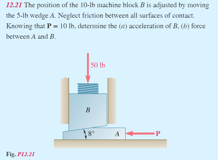 Solved 12.21 The position of the 10-lb machine block B is | Chegg.com