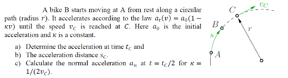 Solved A bike B ﻿starts moving at A from rest along a | Chegg.com