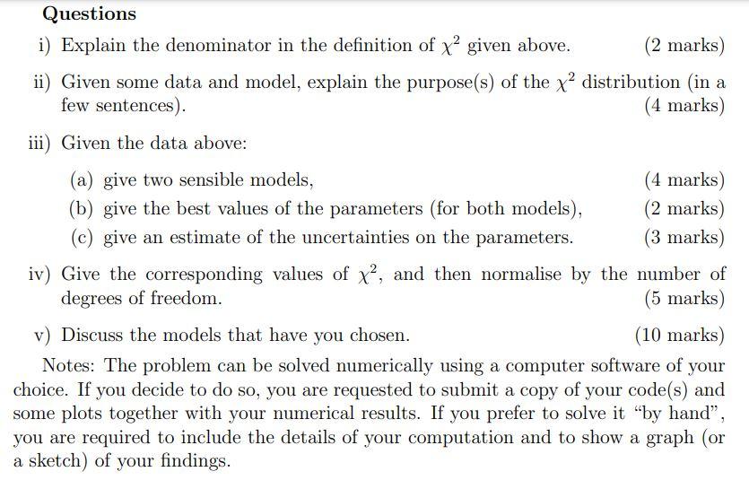 Problem C.1 Modelling with the x-statistics (30 | Chegg.com