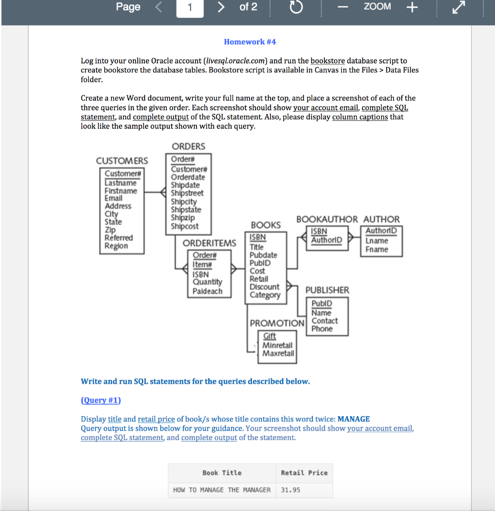 Solved (Query #3) The bookstore manager wants to know how | Chegg.com