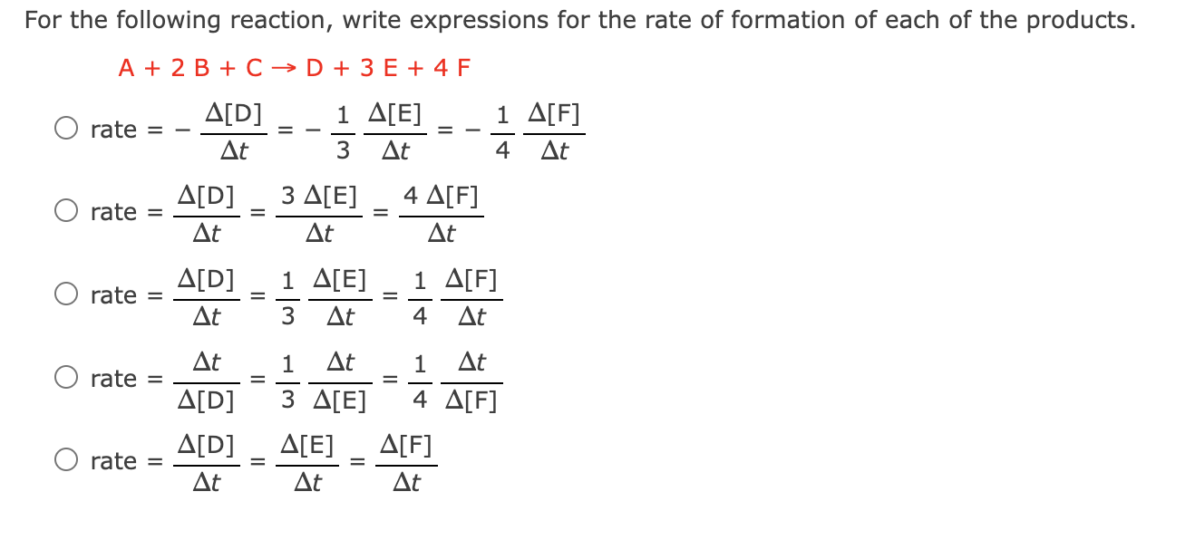 Solved For the following reaction, write expressions for the | Chegg.com