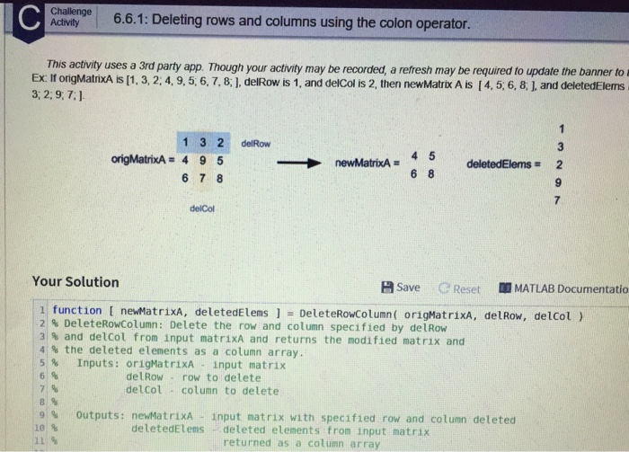 Solved IC Challenge 6.6.1: Deleting rows and columns colon | Chegg.com