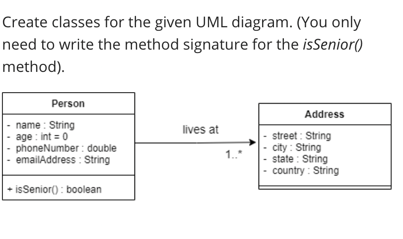 Solved Create classes for the given UML diagram. (You only | Chegg.com