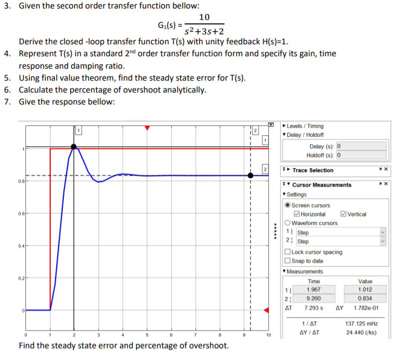 Solved 3. Given the second order transfer function bellow: | Chegg.com