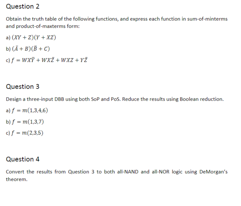 Solved Question 2 Obtain The Truth Table Of The Following