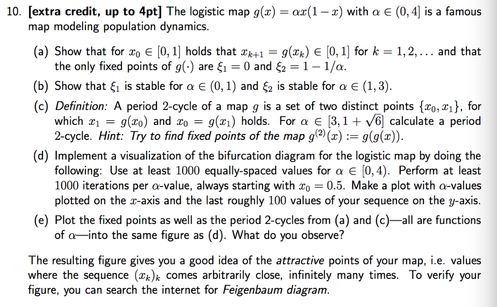 Solved 10. [extra credit, up to 4pt] The logistic map g(x)1 | Chegg.com