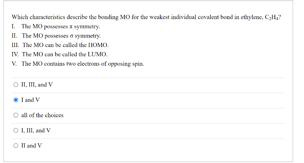 Solved Which characteristics describe the bonding MO for the | Chegg.com
