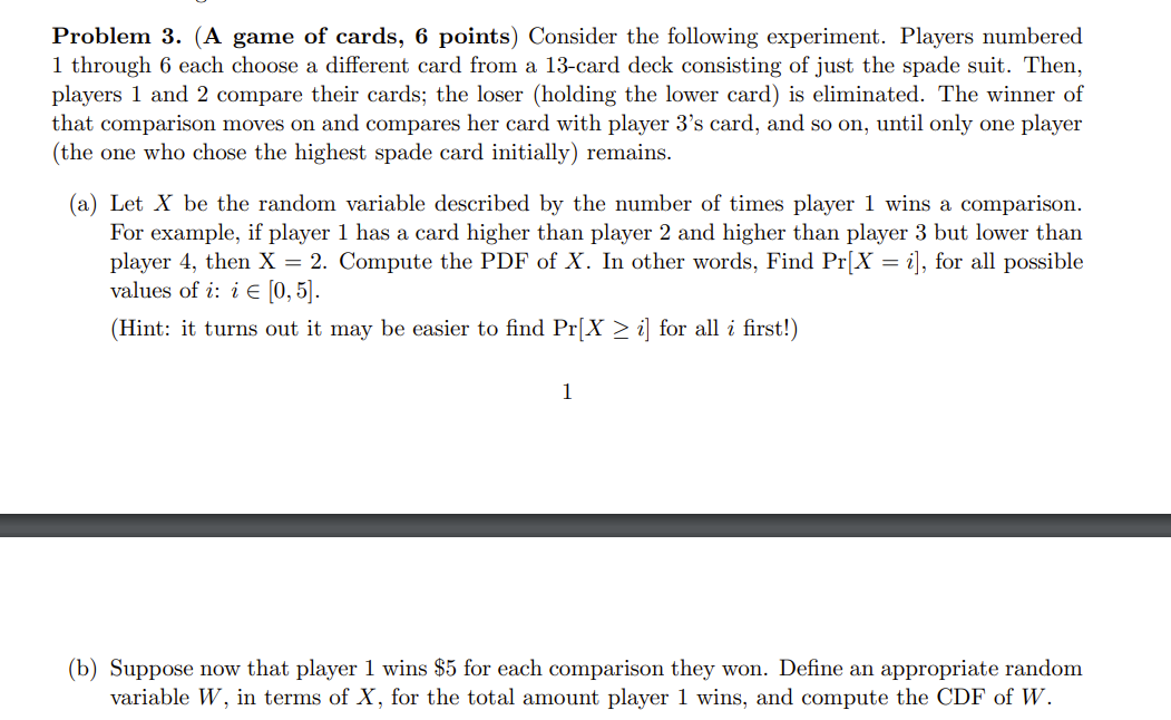 Solved Problem 3. (A game of cards, 6 points) Consider the | Chegg.com