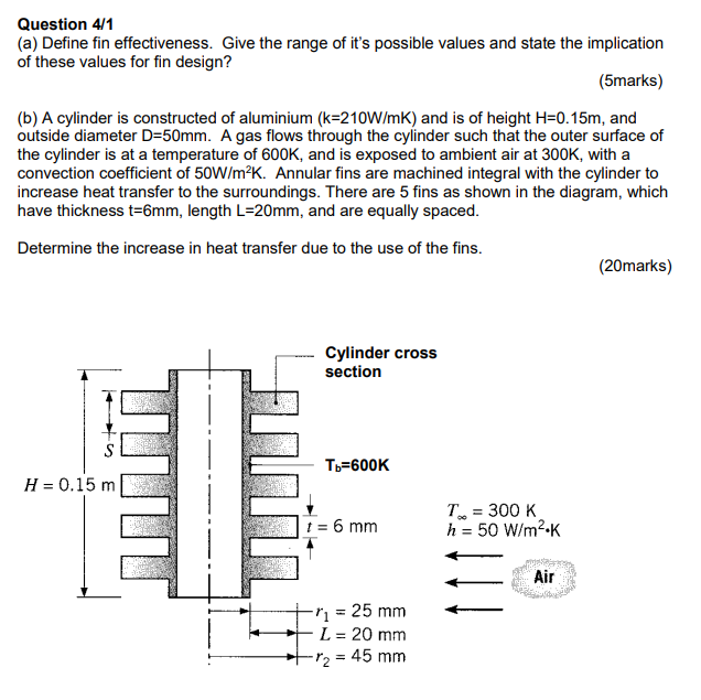 Solved Question 4/1 (a) Define fin effectiveness. Give the | Chegg.com