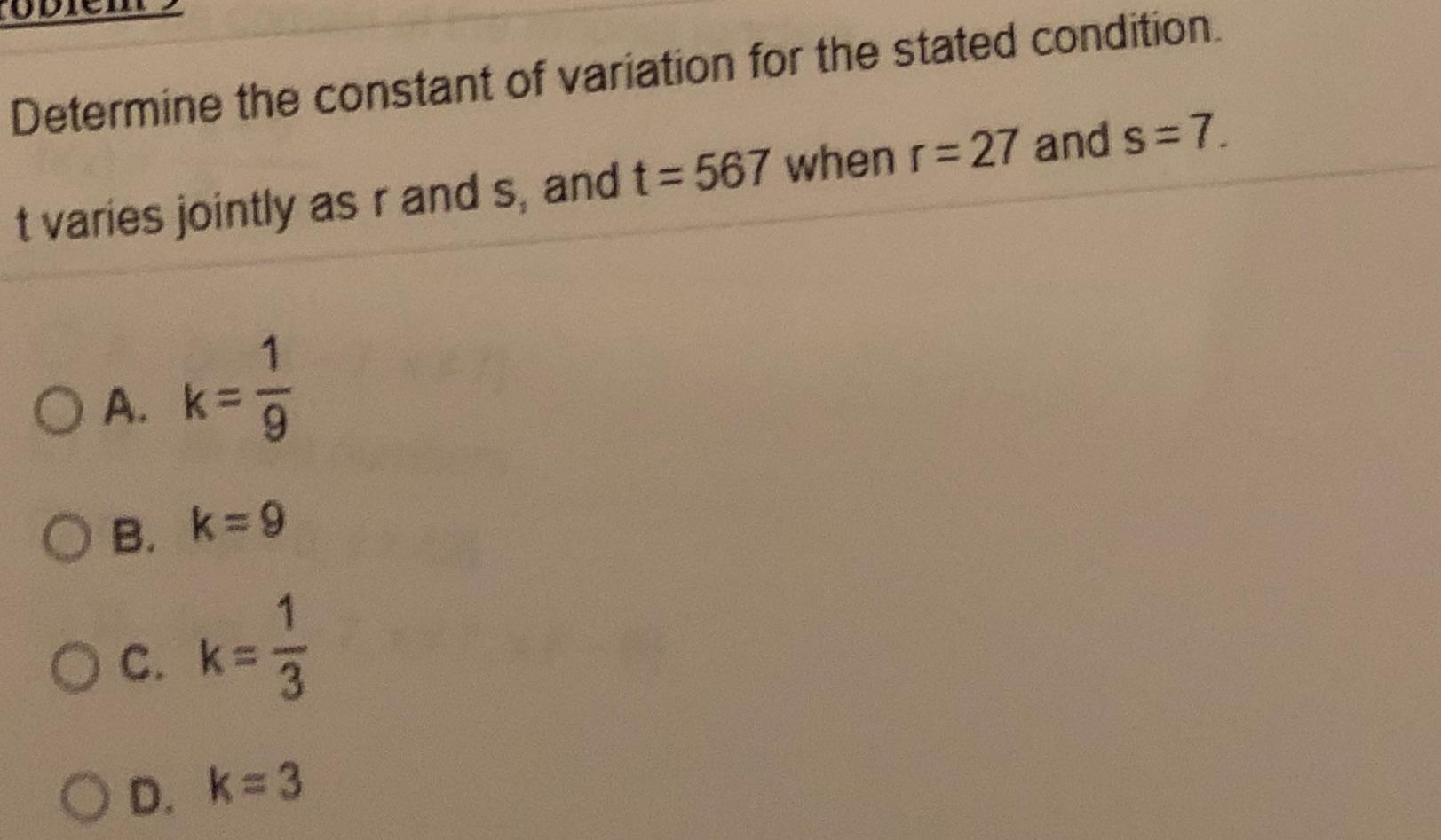 Solved Determine the constant of variation for the stated | Chegg.com
