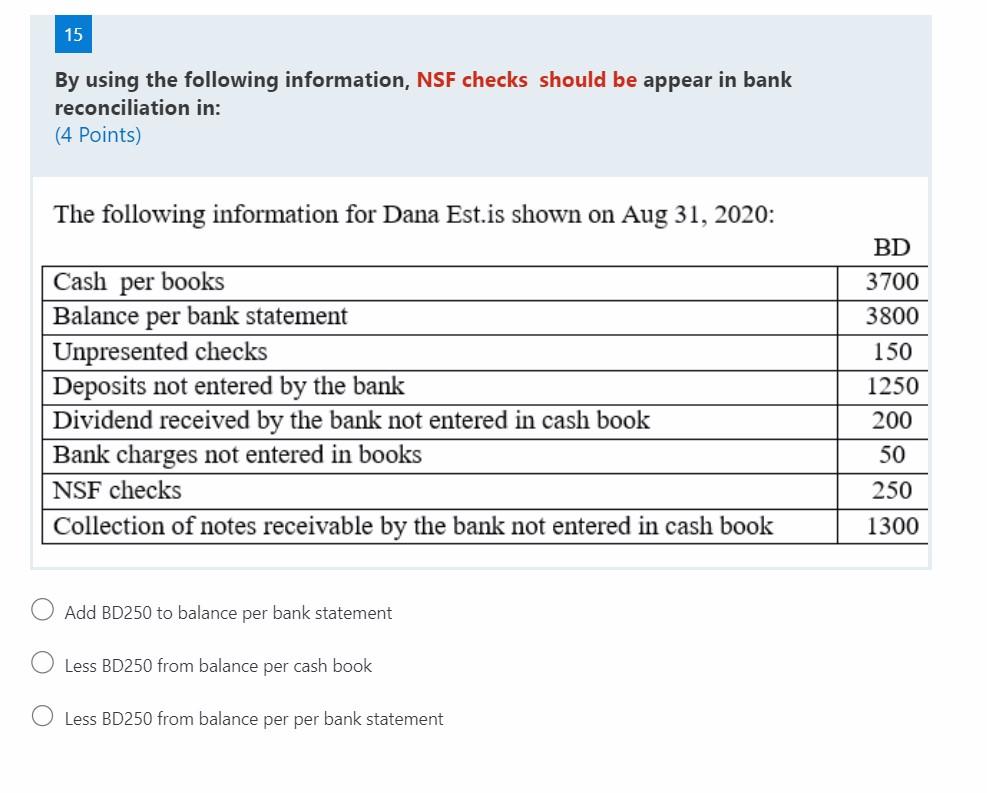 Solved 15 By using the following information, NSF checks | Chegg.com