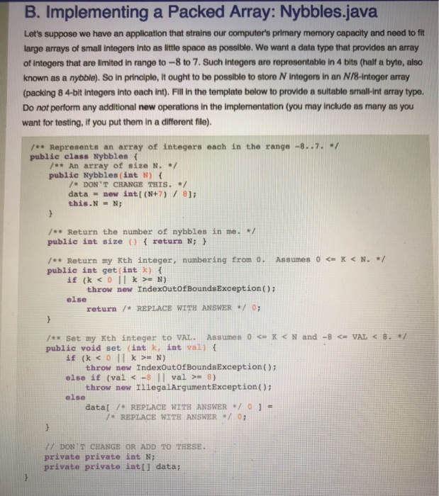 Solved B. Implementing a Packed Array: Nybbles.java Let's | Chegg.com