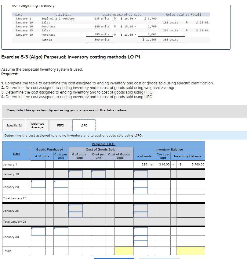 Solved Exercise 5-3 (Algo) Perpetual: Inventory costing | Chegg.com