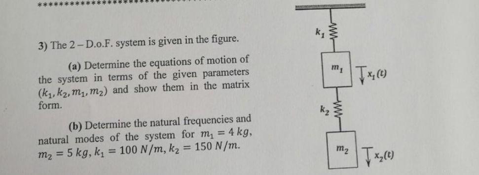 Solved 3) The 2-D.o.F. system is given in the figure. (a) | Chegg.com