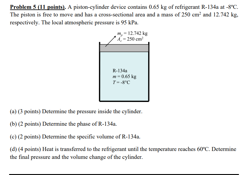 Solved Problem 5 (11 points). A piston-cylinder device | Chegg.com