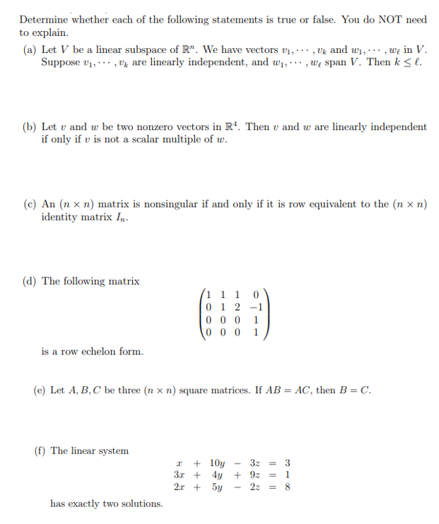 Solved Determine whether each of the following statements is | Chegg.com