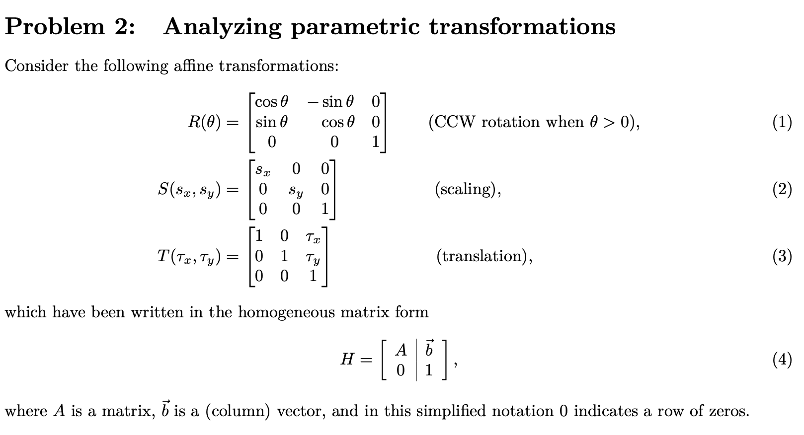 Problem 2: Analyzing parametric transformations | Chegg.com