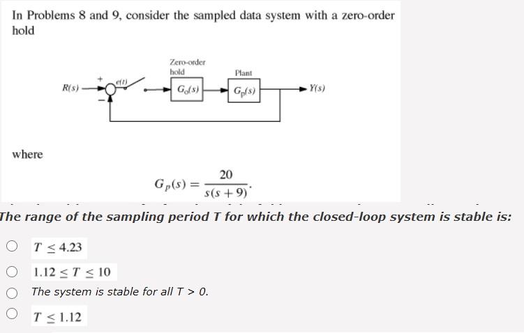 Solved In Problems 8 and 9, consider the sampled data system | Chegg.com