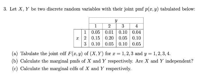 Solved 3. Let X, Y be two discrete random variables with | Chegg.com