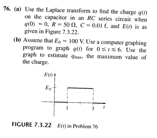 Solved (a) ﻿Use the Laplace transform to find the charge | Chegg.com