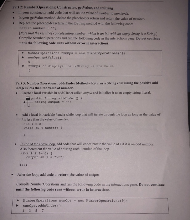 Solved Directions: Part 1: NumberOperations: Method Stubs | Chegg.com
