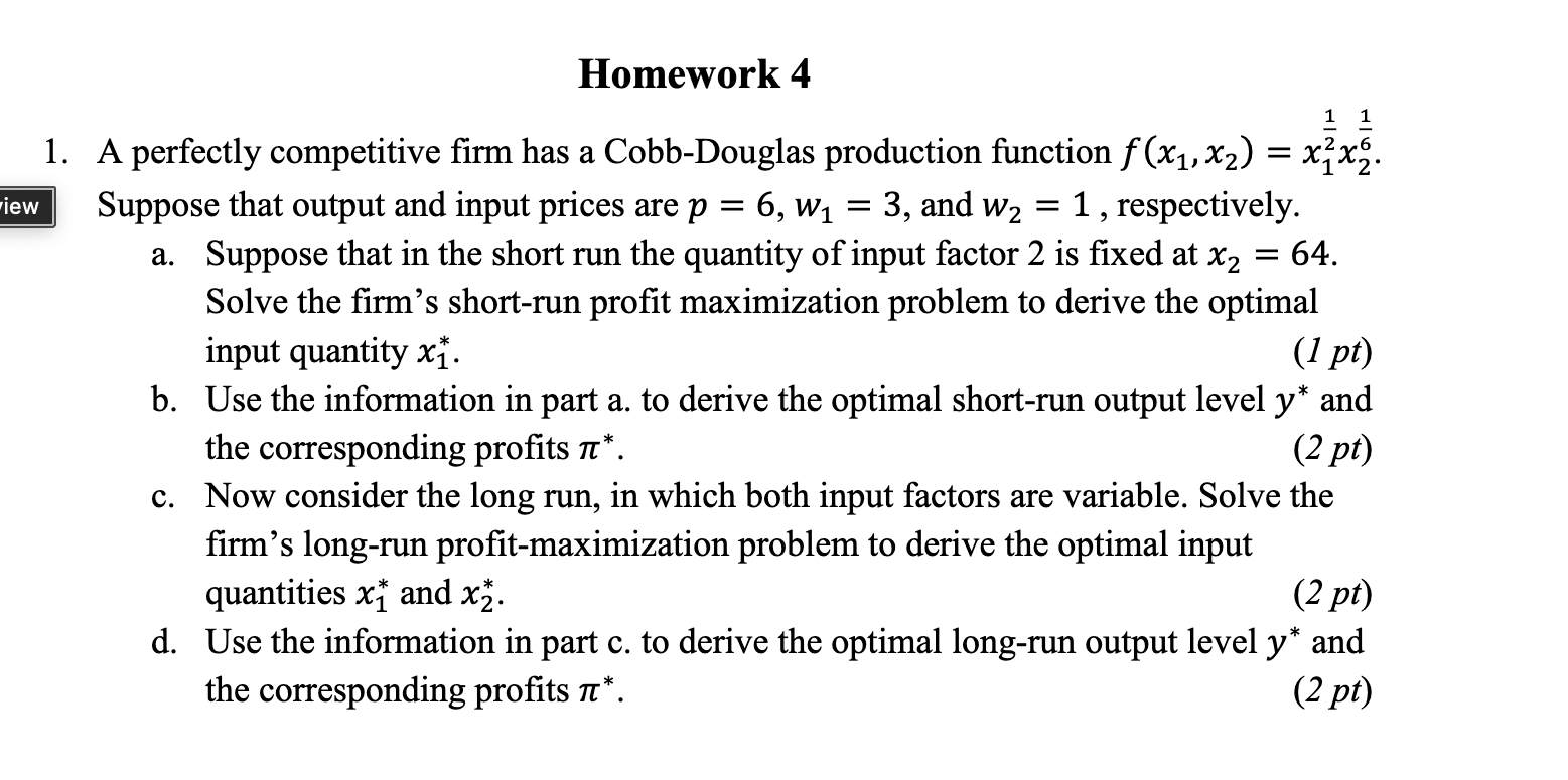 A perfectly competitive firm has a Cobb-Douglas | Chegg.com
