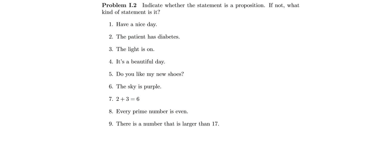 Solved Problem I.2 Indicate whether the statement is a | Chegg.com