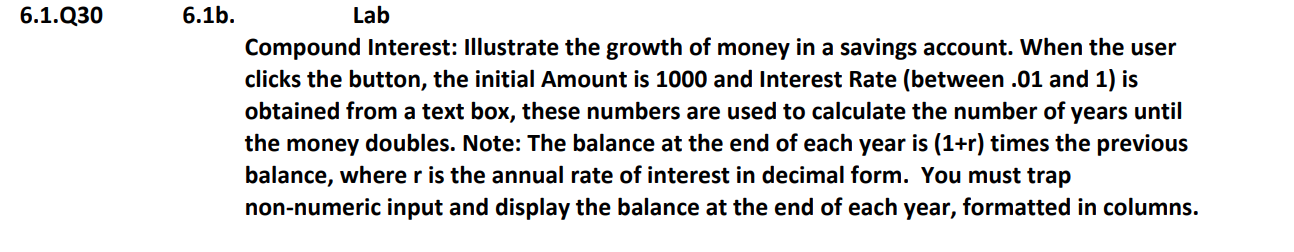 Solved 6.1.Q30 6.1b. Lab Compound Interest: Illustrate the | Chegg.com