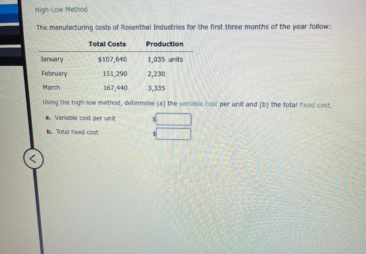 Solved The manufacturing costs of Rosenthal Industries for | Chegg.com