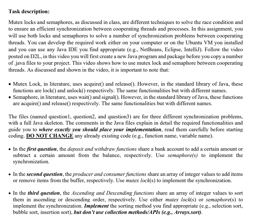 Solved Task Description Mutex Locks And Semaphores As 0116