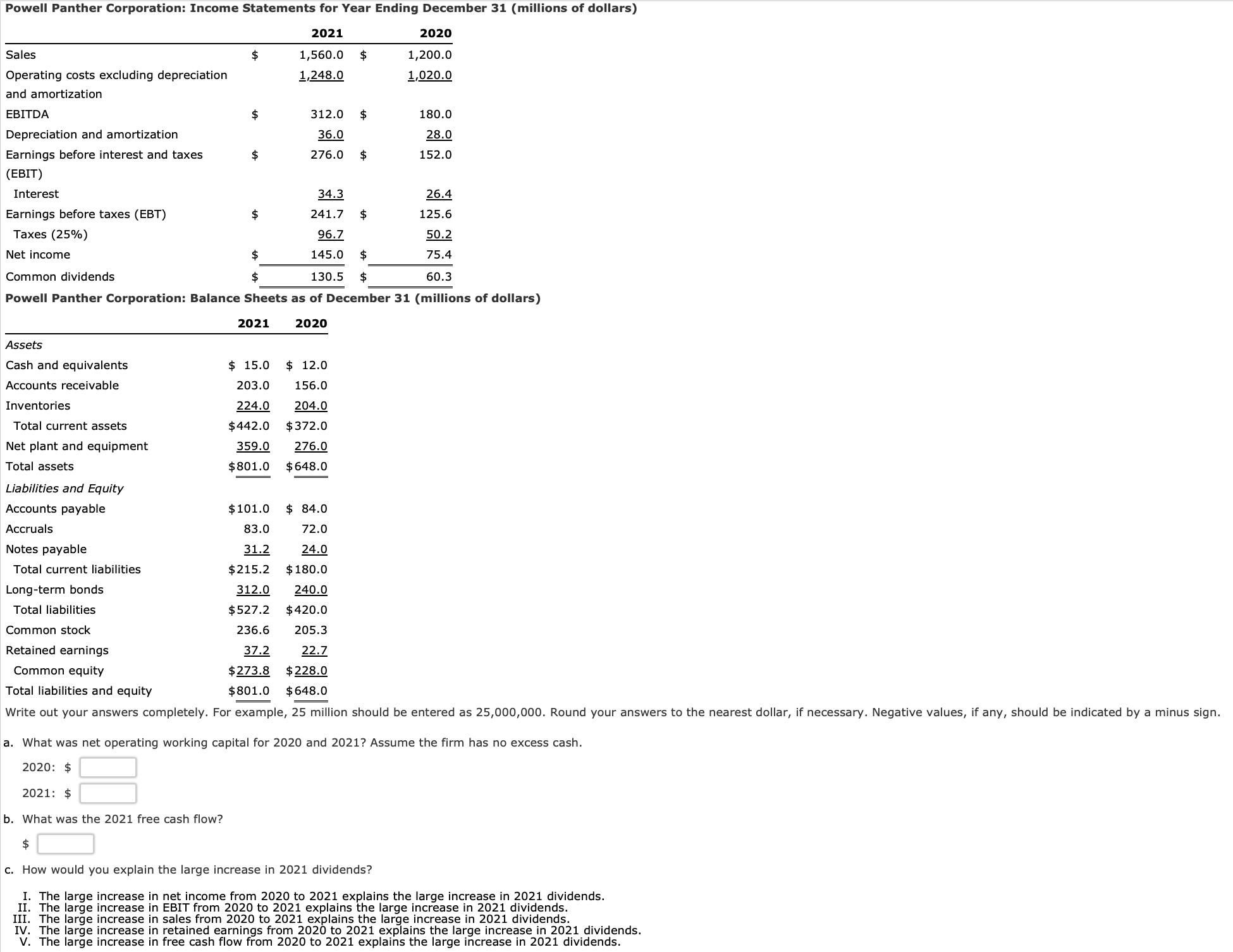 Solved a. What was net operating working capital for 2020 | Chegg.com
