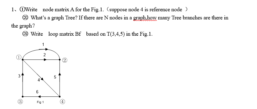 Solved 1. Write node matrix A for the Fig.1. (suppose node 4 | Chegg.com