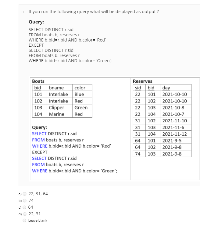 Solved 11- If you run the following query what will be | Chegg.com